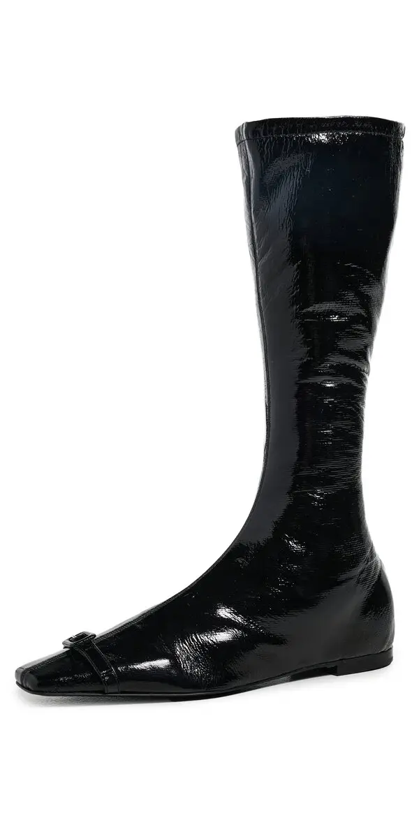 COURREGES Flat Buckle Vinyl Boots