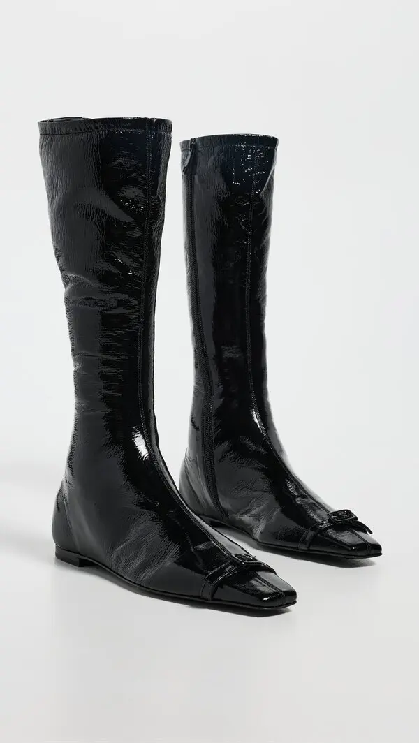 COURREGES Flat Buckle Vinyl Boots
