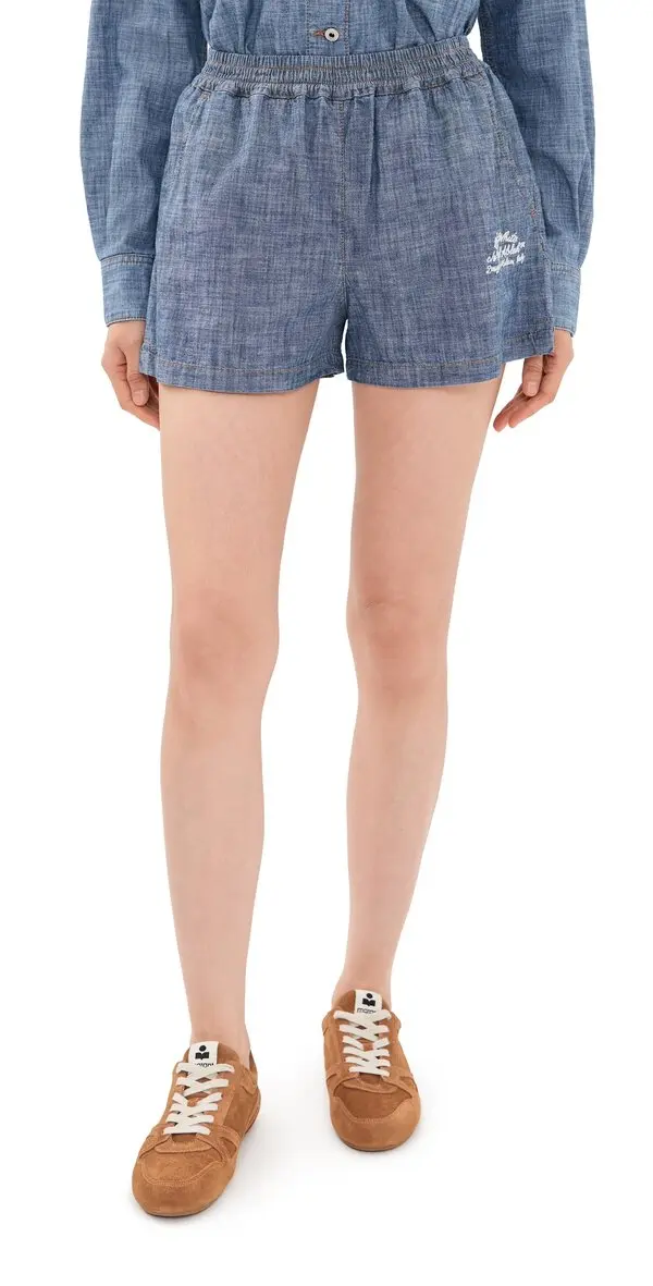 Off-White Chambray Denim Pajama Shorts - Dark Blue