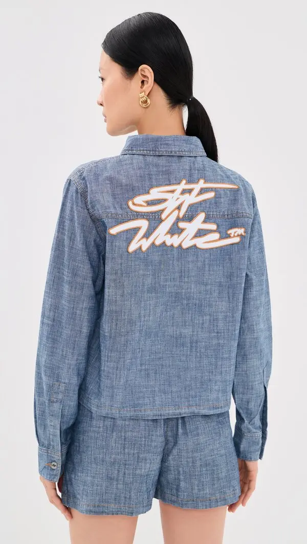 Off-White Chambray Denim Pajama Shirt - Dark Blue