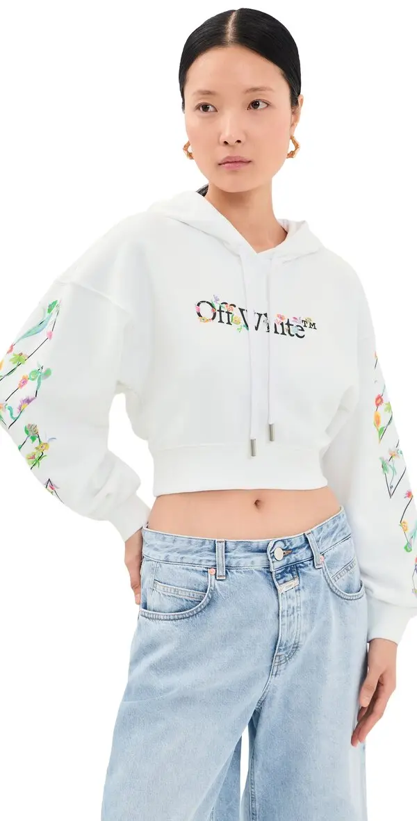 Off-White Cropped Floral Print Hoodie