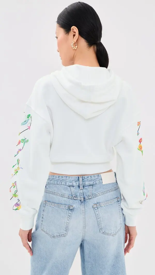 Off-White Cropped Floral Print Hoodie