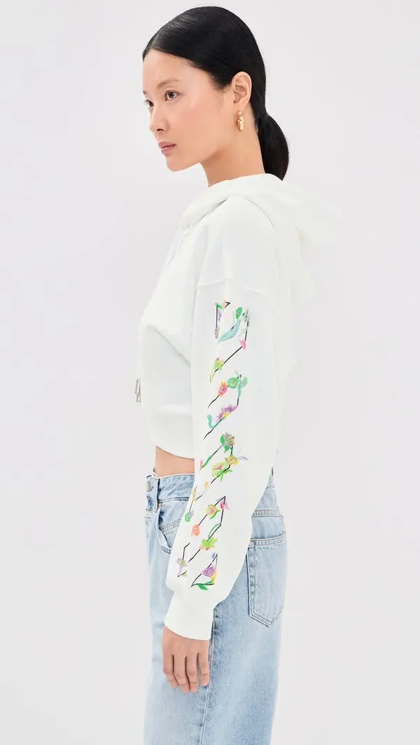 Off-White Cropped Floral Print Hoodie