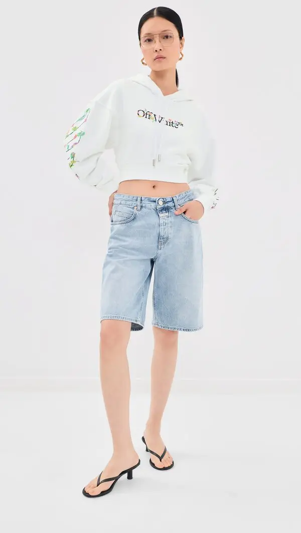 Off-White Cropped Floral Print Hoodie