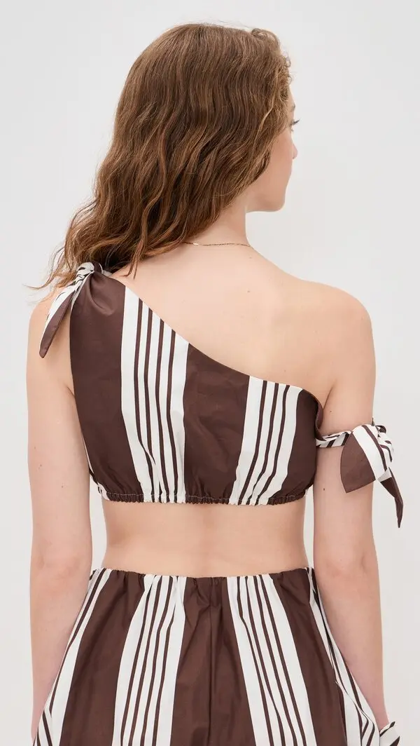 Posse Rosie One-shoulder Striped Cotton Top - Chocolate Stripe