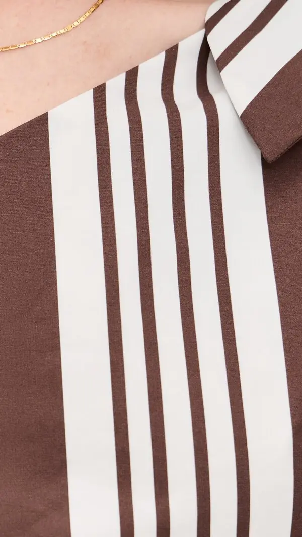 Posse Rosie One-shoulder Striped Cotton Top - Chocolate Stripe