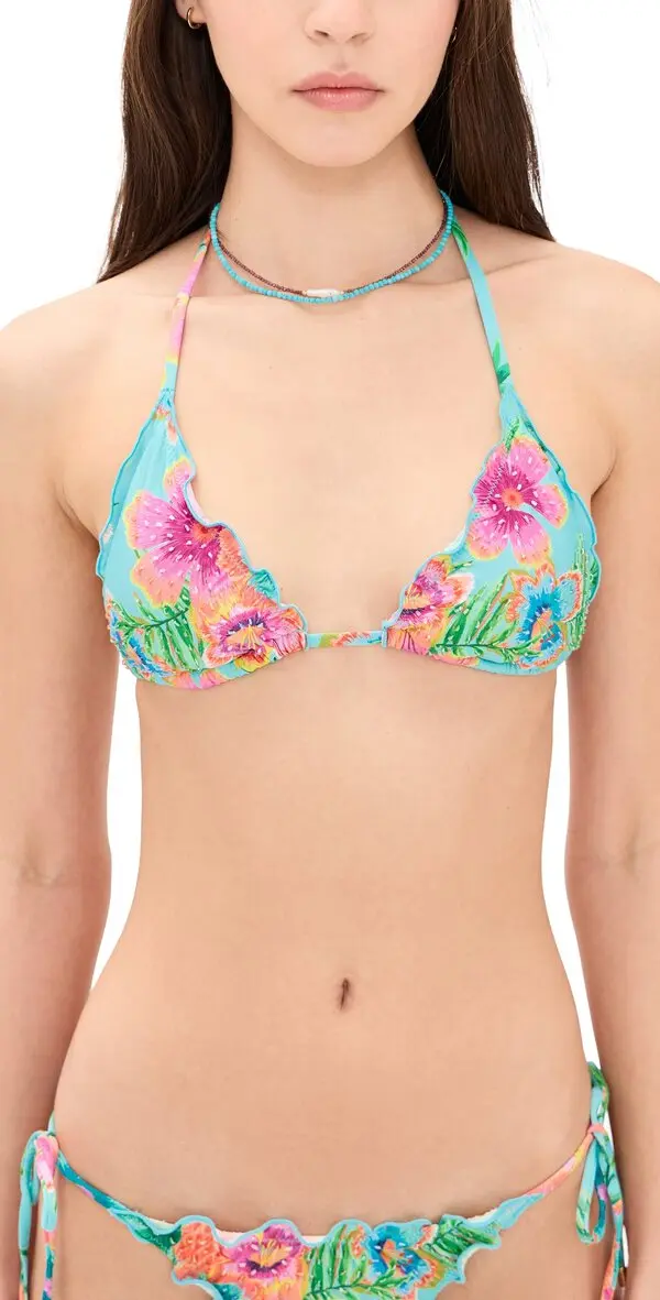 PQ Embroidered Lettuce Edge Triangle Bikini Top - Solana