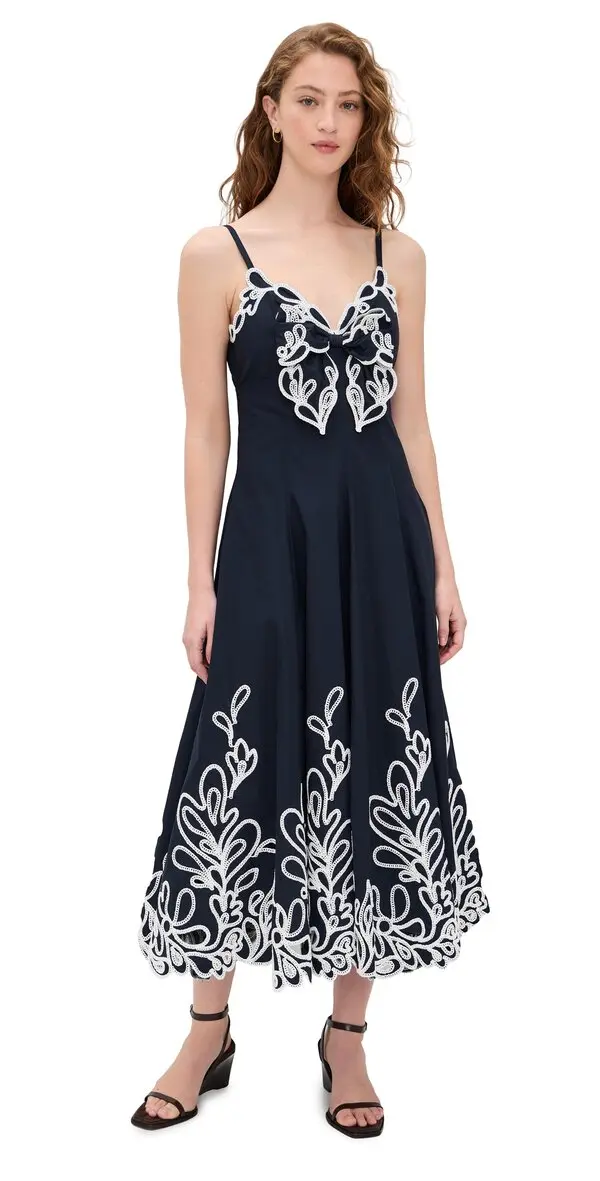 Cinq À Sept Embroidered Bow Neck Midi Dress