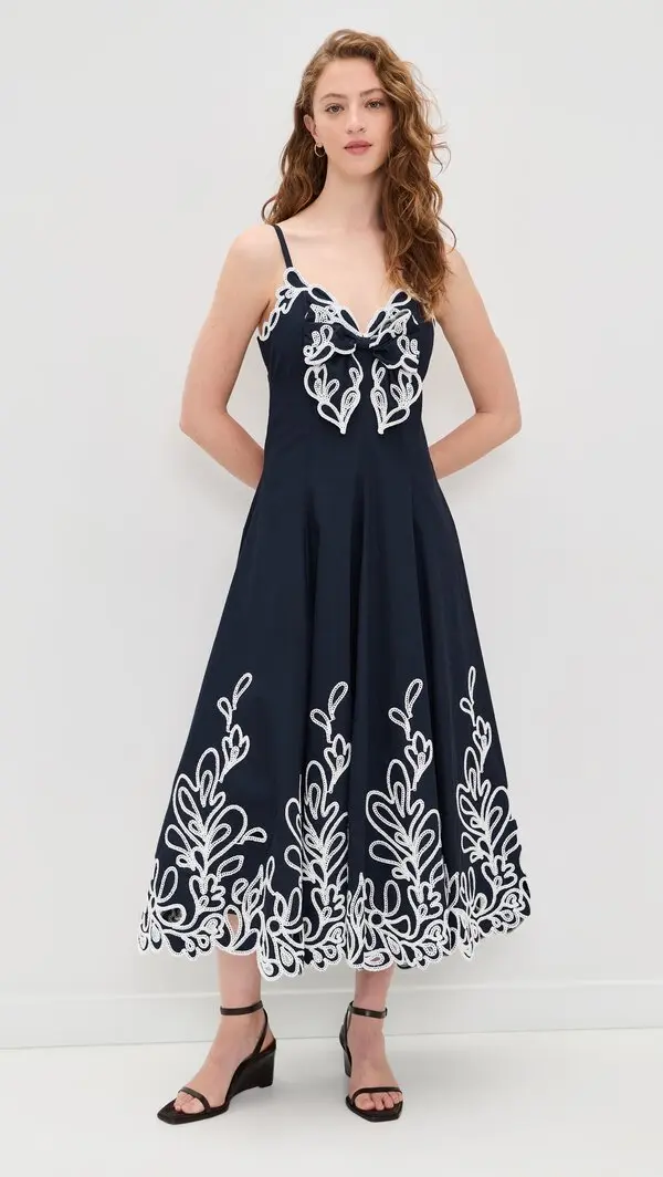 Cinq À Sept Embroidered Bow Neck Midi Dress