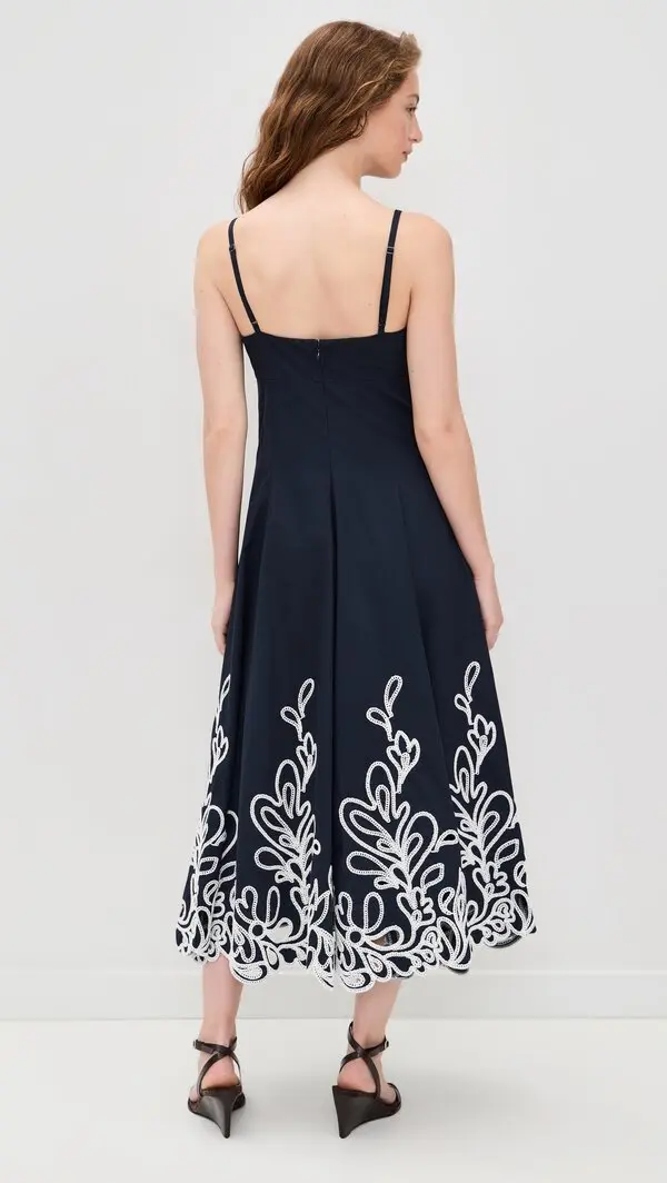 Cinq À Sept Embroidered Bow Neck Midi Dress