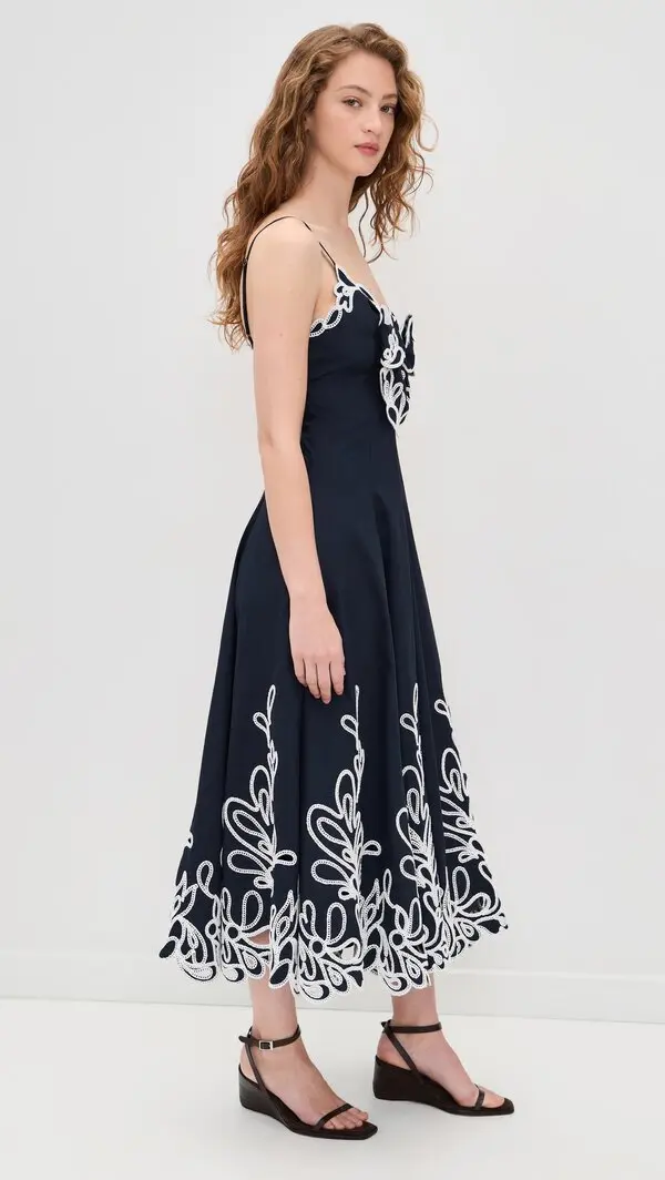 Cinq À Sept Embroidered Bow Neck Midi Dress