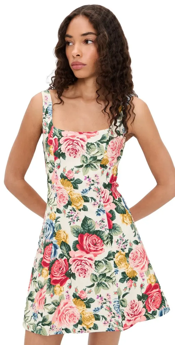WAYF Rosemary Floral Print Sleeveless Mini Dress - Ivory Roses
