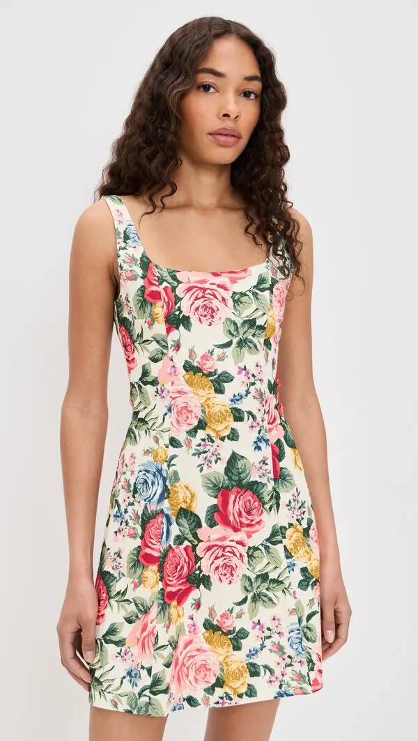 WAYF Rosemary Floral Print Sleeveless Mini Dress - Ivory Roses
