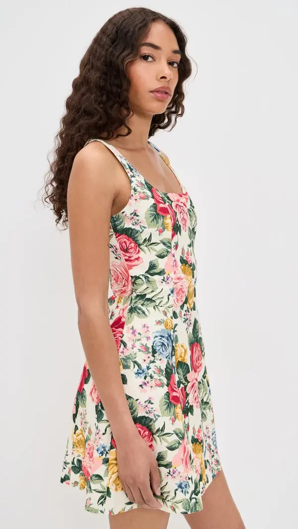WAYF Rosemary Floral Print Sleeveless Mini Dress - Ivory Roses
