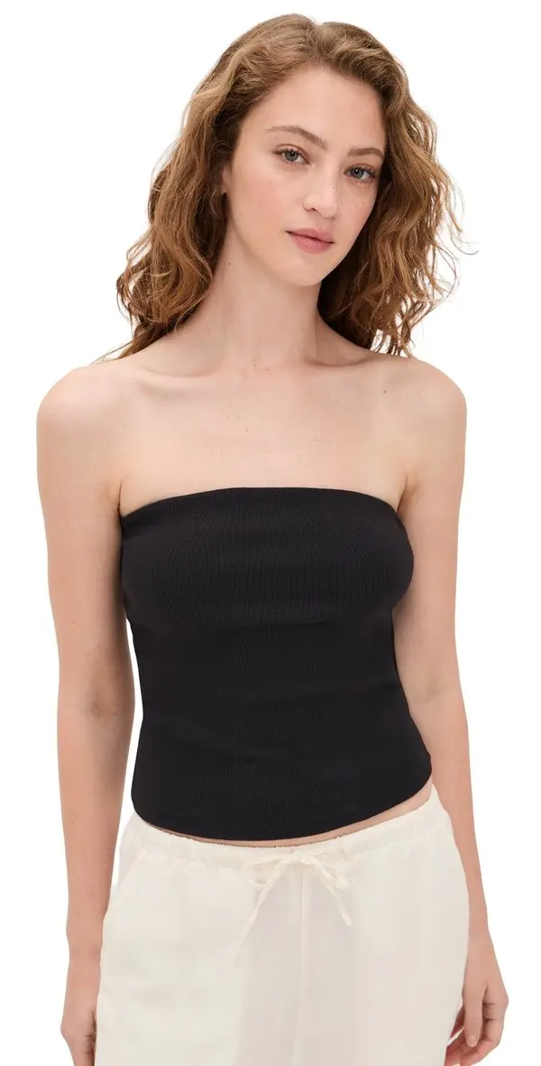 Enza Costa Cotton Rib Bandeau Top - Black