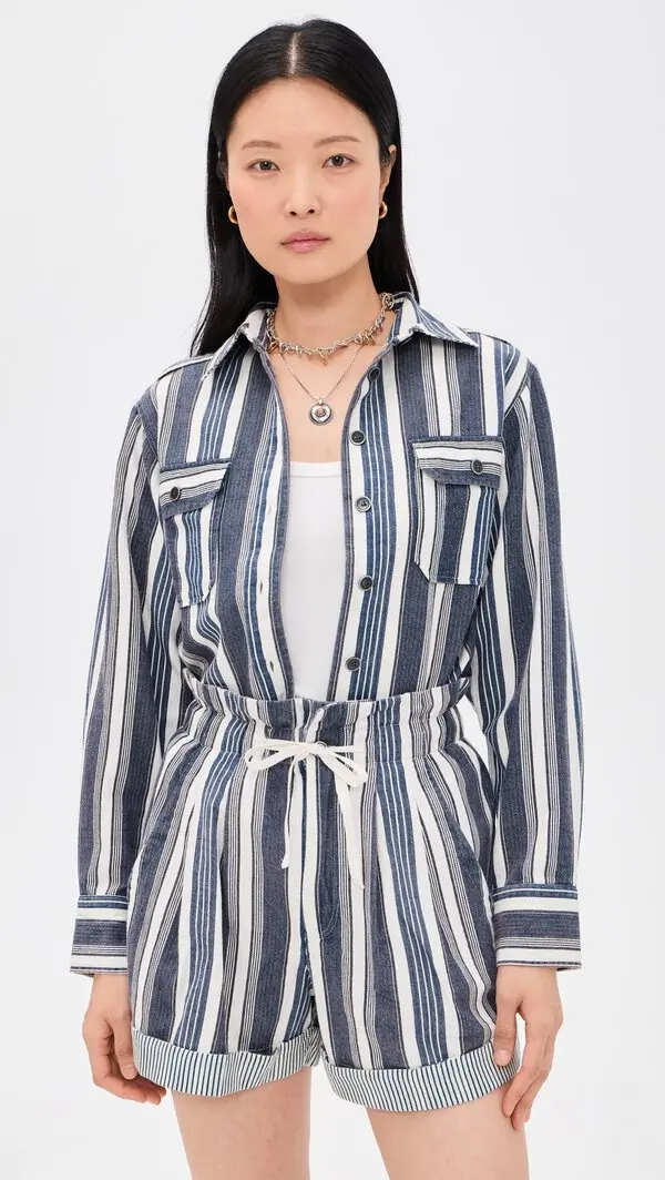 Isabel Marant Étoile Gelva Striped Cotton Shirt - Ecru/blue