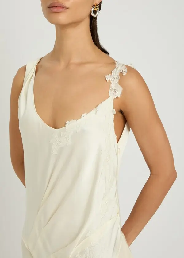 Victoria Beckham Lace-trimmed Satin Midi Dress - Ivory