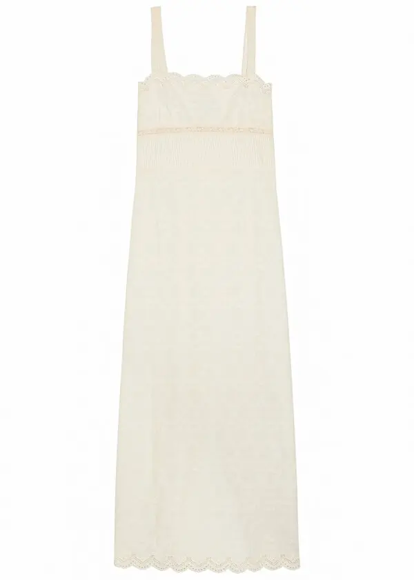 SOLAQUA Mila Embroidered Cotton Midi Dress - Ivory