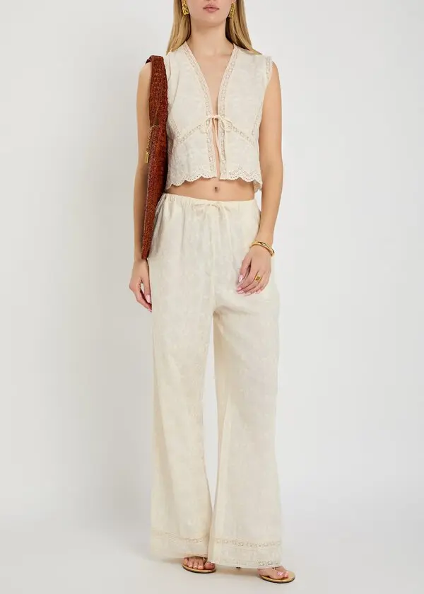 SOLAQUA Embroidered Wide-leg Trousers