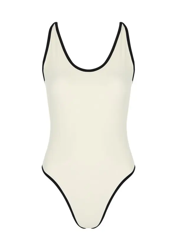 SOLAQUA Piped-trim Swimsuit - Ivory
