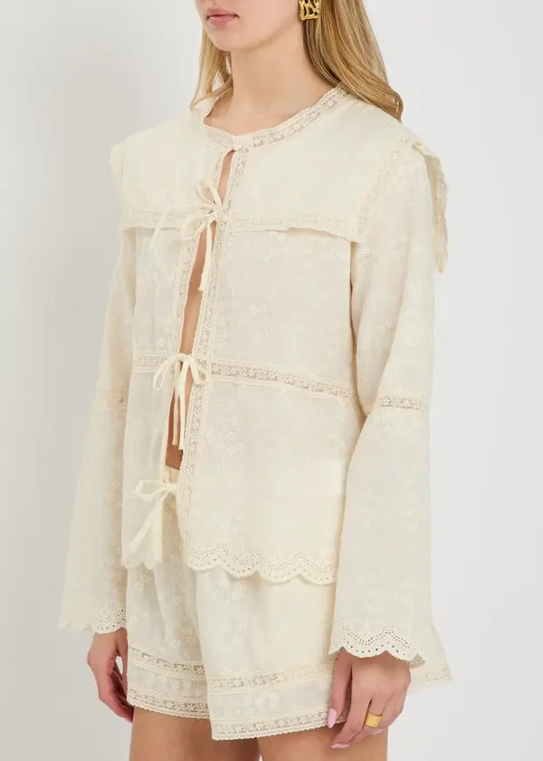SOLAQUA Iris Embroidered Cotton Top