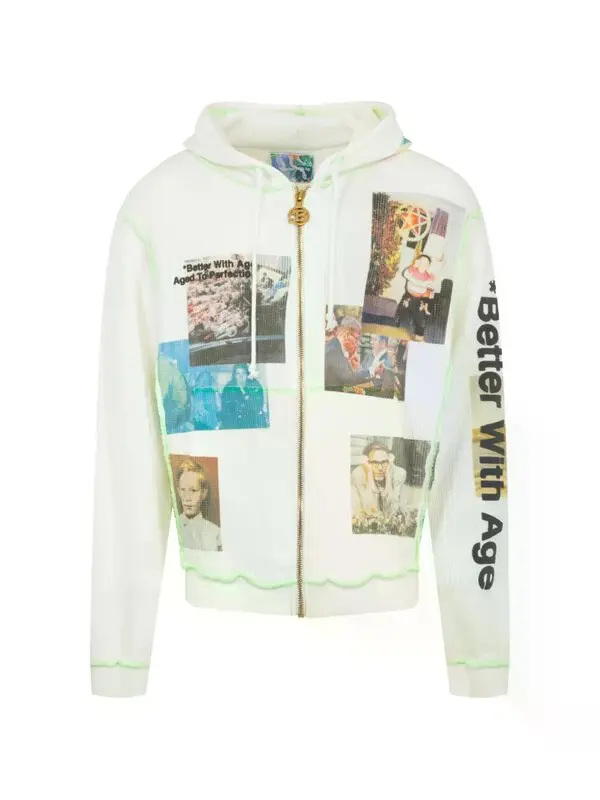 BETTER WITH AGE Ricky Waffle-knit Graphic Hoodie - Neutrals