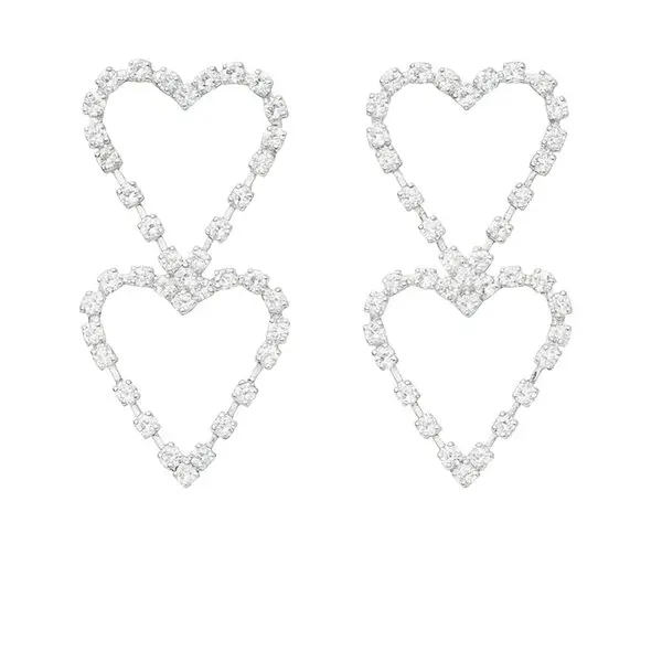 MAISON DE GALA Amora Double Heart Crystal Earrings - Silver