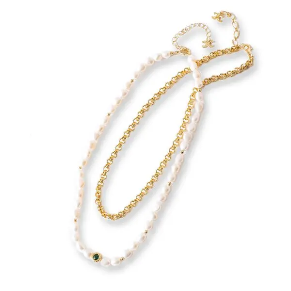 CLASSICHARMS Ella Pearl Duo Necklace Set - Gold/green