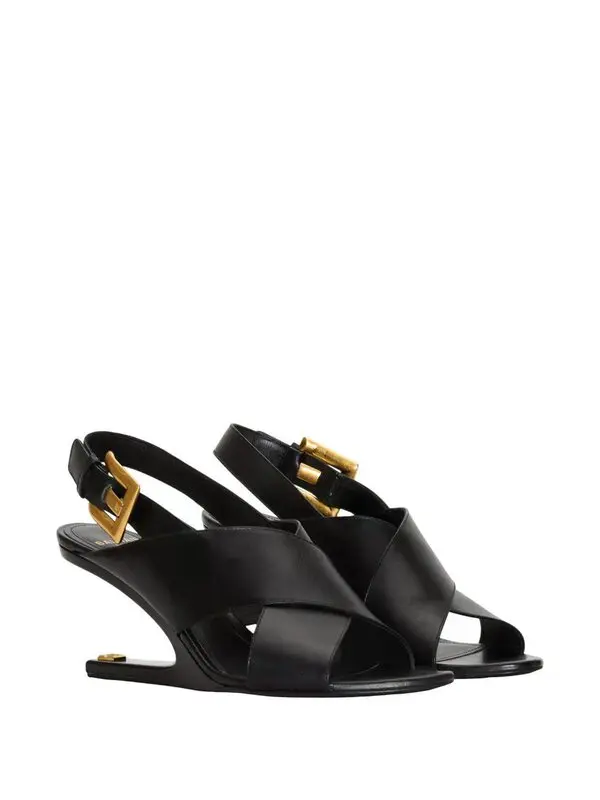 Balmain Calfskin Leather Anthem No Wedge Sandals With Gold Buckle