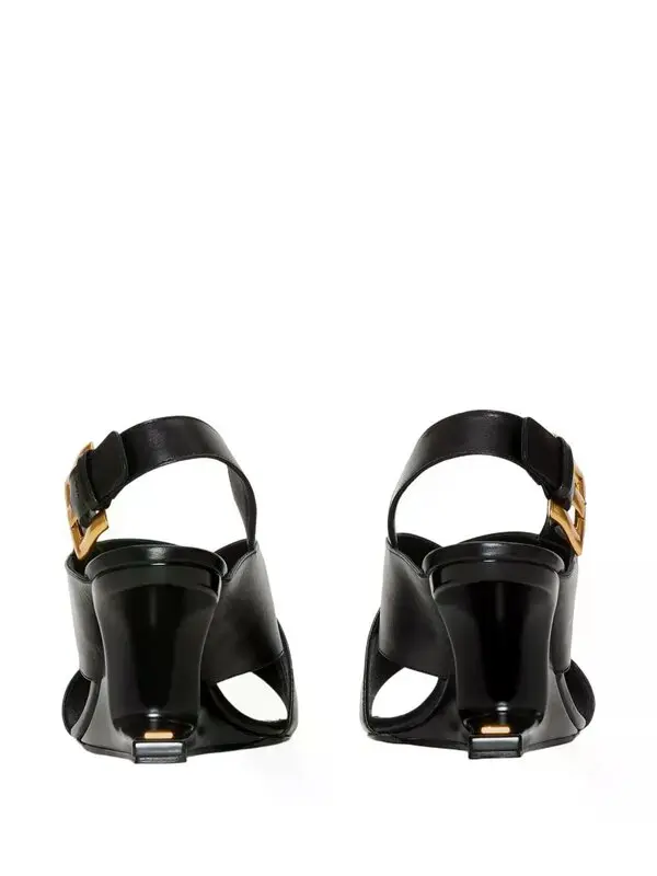 Balmain Calfskin Leather Anthem No Wedge Sandals With Gold Buckle
