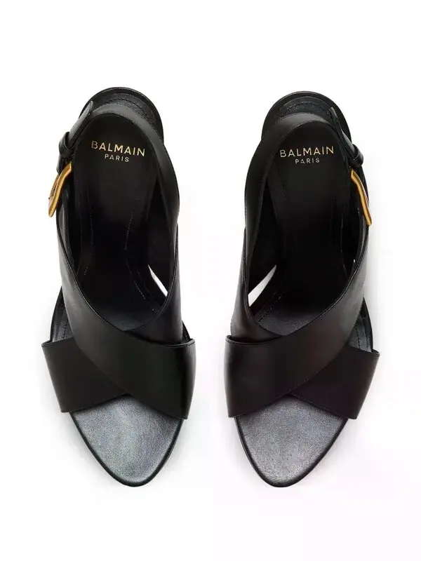 Balmain Calfskin Leather Anthem No Wedge Sandals With Gold Buckle