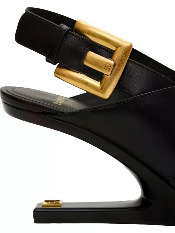 Balmain Calfskin Leather Anthem No Wedge Sandals With Gold Buckle
