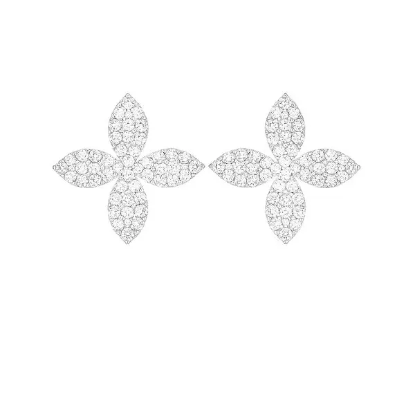 MAISON DE GALA Crystal Fleur Statement Earrings - Silver