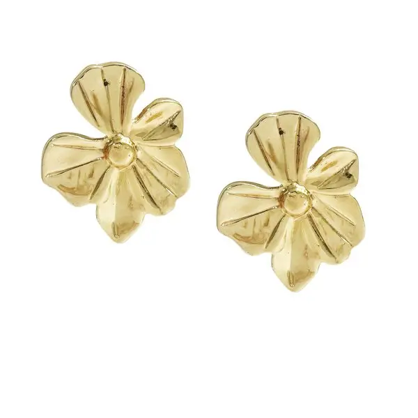 MAISON DE GALA Sculpted Flower Statement Stud Earrings - Gold