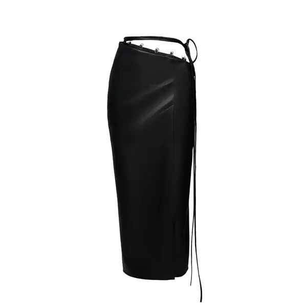 LIKA Midi Faux Leather Skirt With Tie Detailing - Black