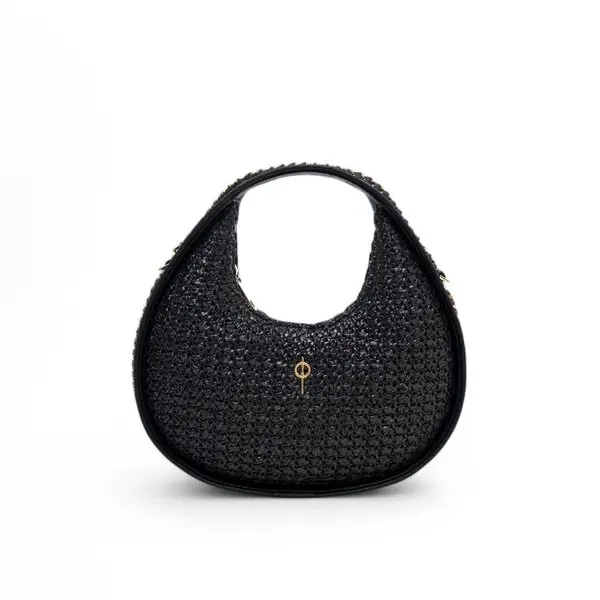 OTRERA Round Chain Straw Bag - Black