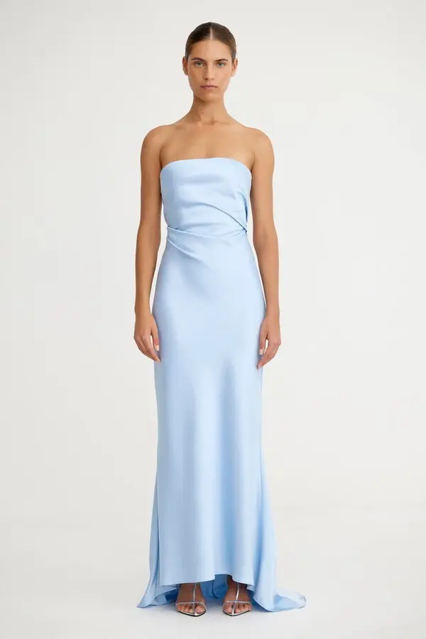 Significant Other Lucile Strapless Satin Gown - Ice Blue