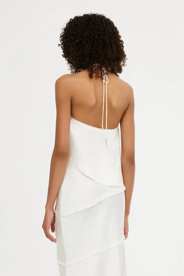 Significant Other Cropped Satin Asymmetric Halter Neck Top