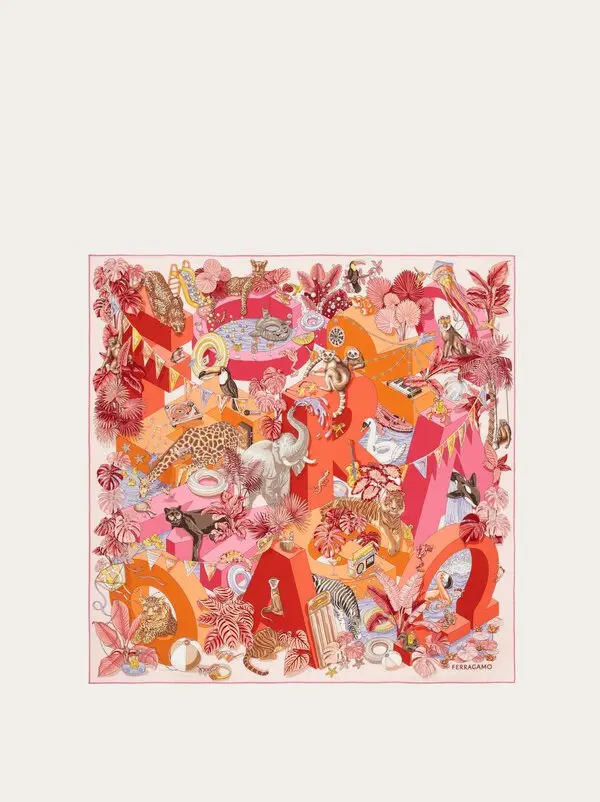 FERRAGAMO Jungle Party Print Silk Scarf - Pink