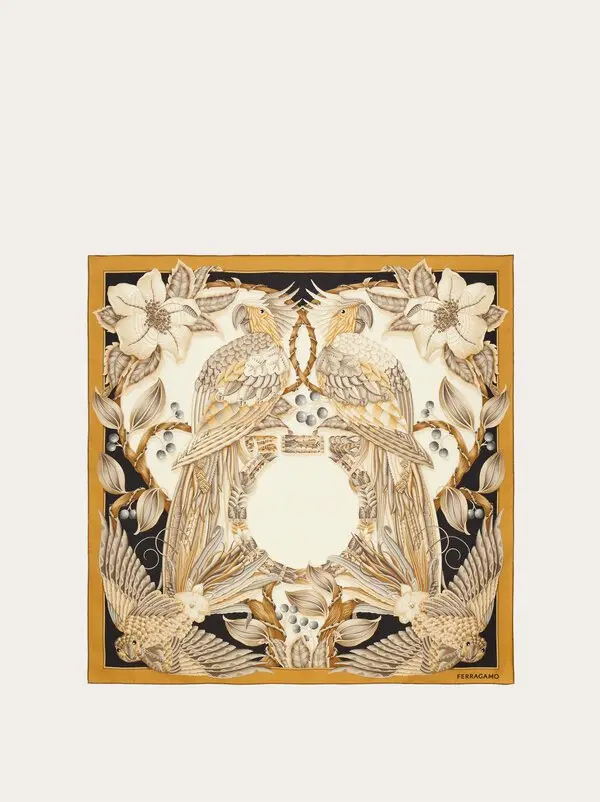 FERRAGAMO Parrots Print Silk Scarf - Beige