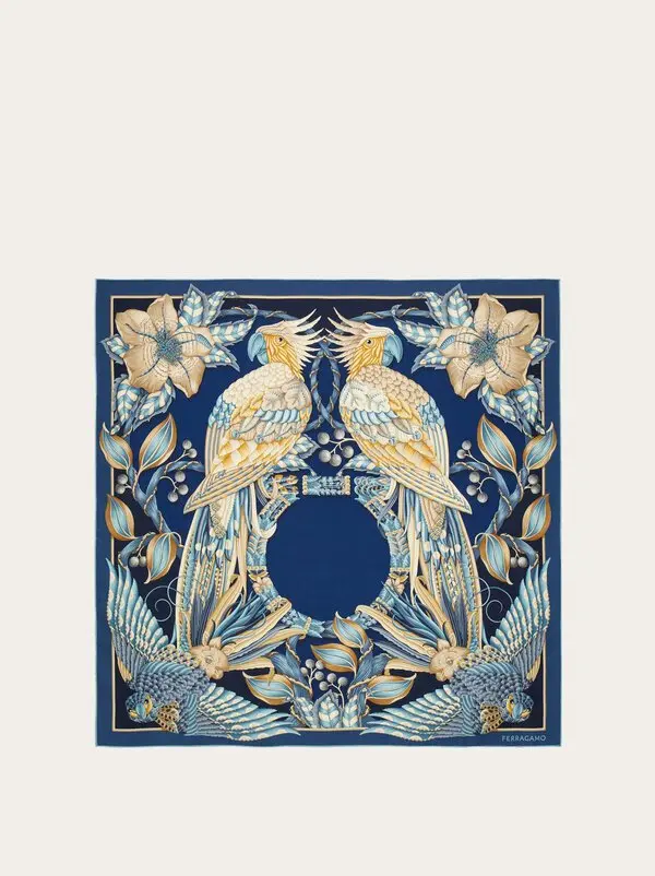 FERRAGAMO Parrots Print Silk Scarf - Blue