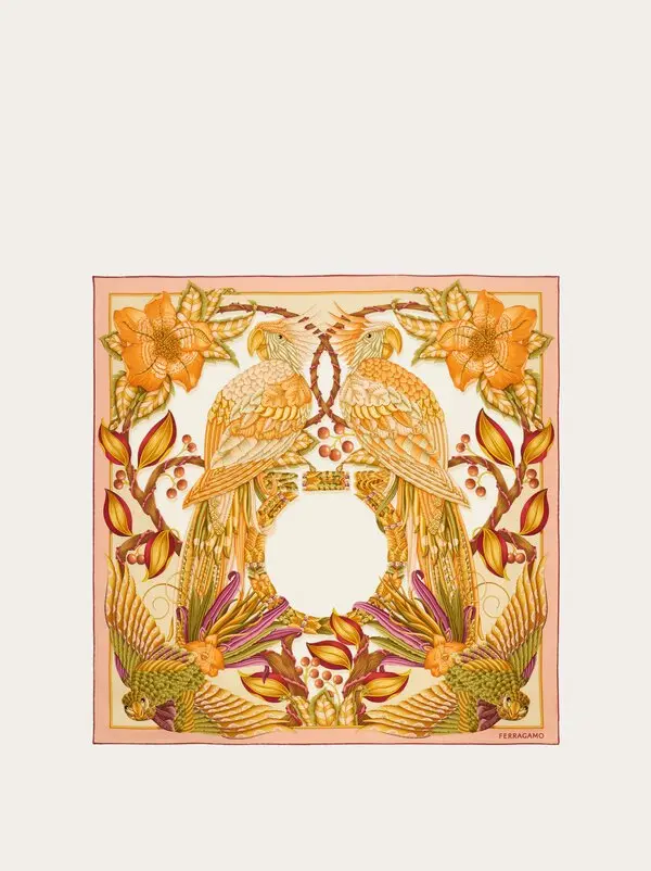 FERRAGAMO Parrots Print Silk Scarf - Orange