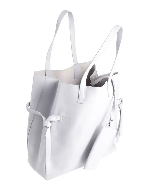 JIL SANDER Leather Shopper Tote With Detachable Pouch - Light Grey