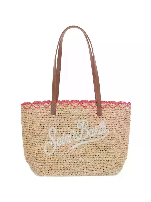 MC2 SAINT BARTH Embroidered Logo Raffia Tote - Neutrals