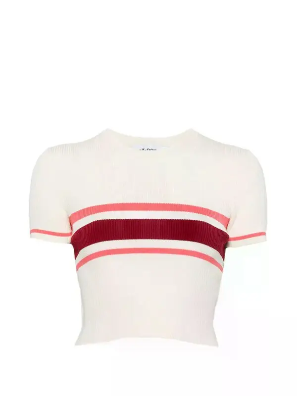 SELF-PORTRAIT Striped Ribbed Knit T-shirt