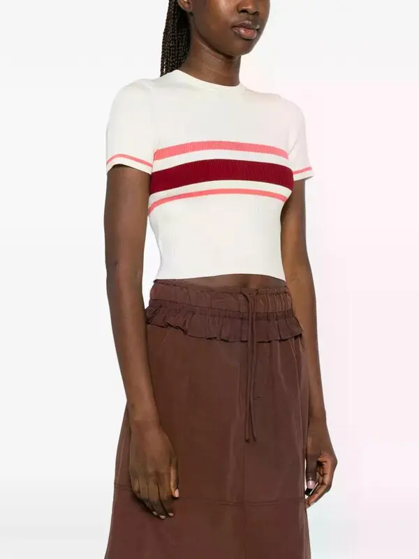 SELF-PORTRAIT Striped Ribbed Knit T-shirt