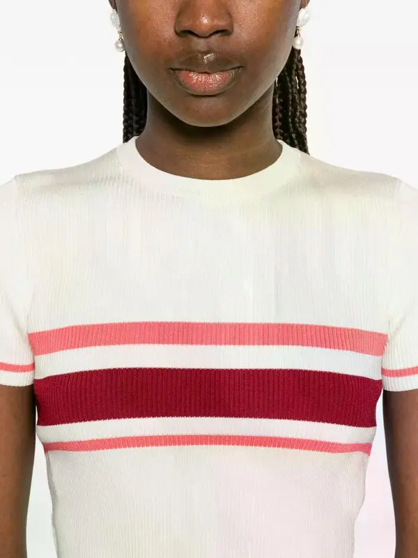 SELF-PORTRAIT Striped Ribbed Knit T-shirt