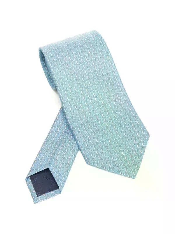 FERRAGAMO Gancini-print Silk Neck Tie - Blue