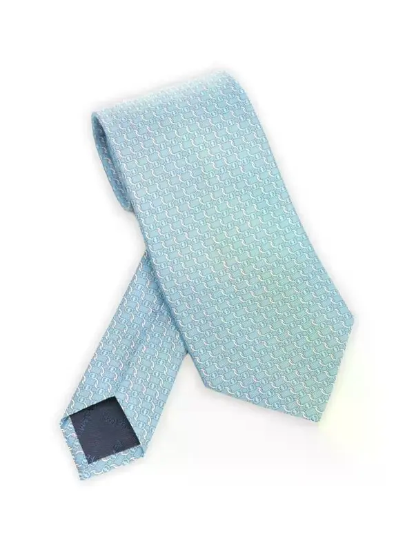 FERRAGAMO Gancini-print Silk Neck Tie - Blue