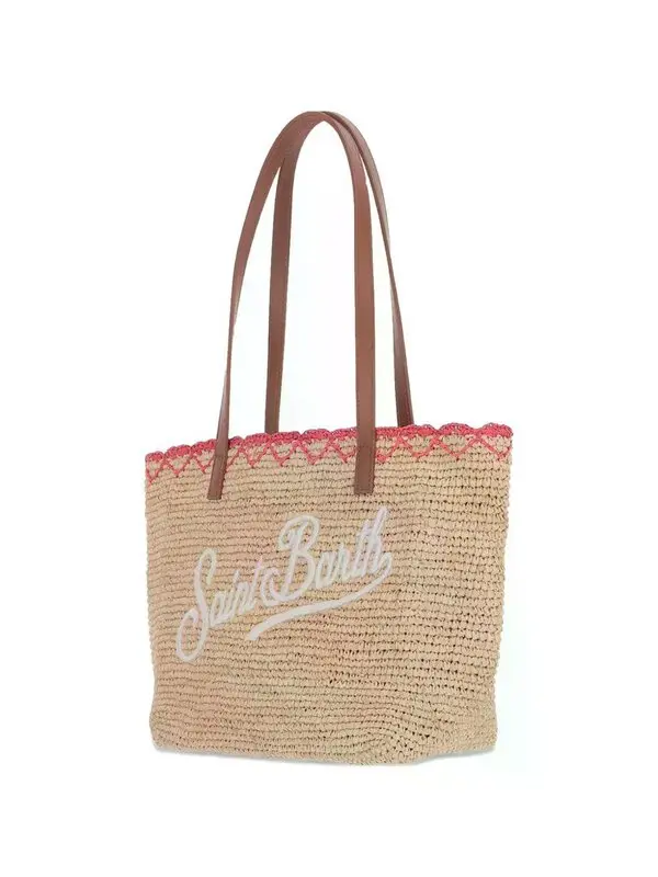 MC2 SAINT BARTH Embroidered-logo Raffia Tote Bag - Neutrals